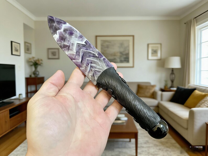 Handmade Altar Athame With Dream Amethyst Blade, Obsidian Bottom ...