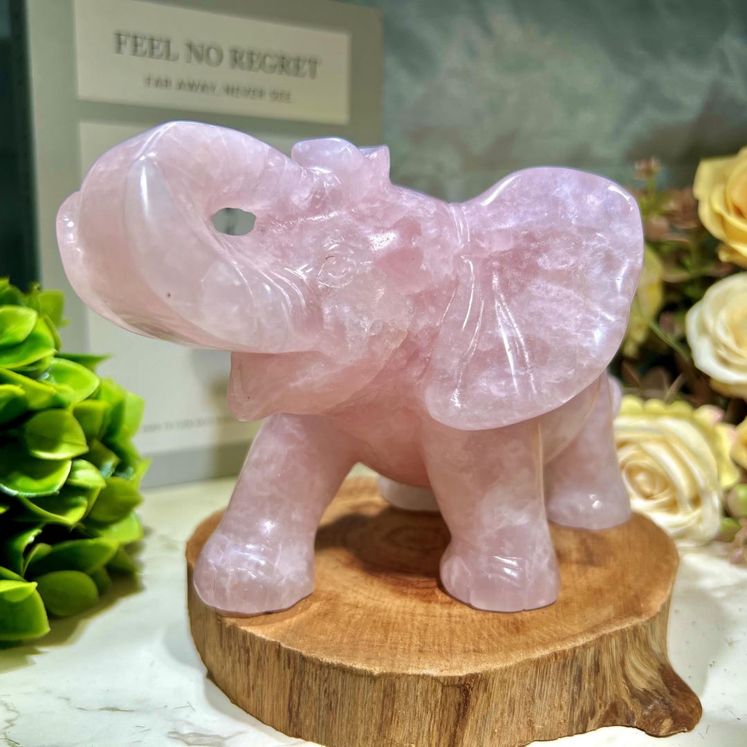 Rose Quartz Elephant Figurine, Pink Crystal Elephants Sculpture, Good ...