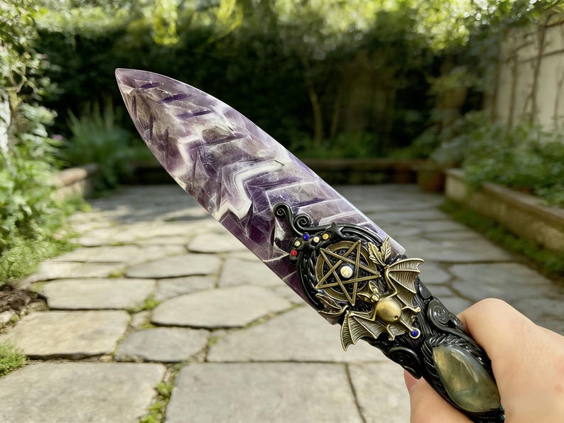 Handmade Altar Athame With Dream Amethyst Blade, Obsidian Bottom ...