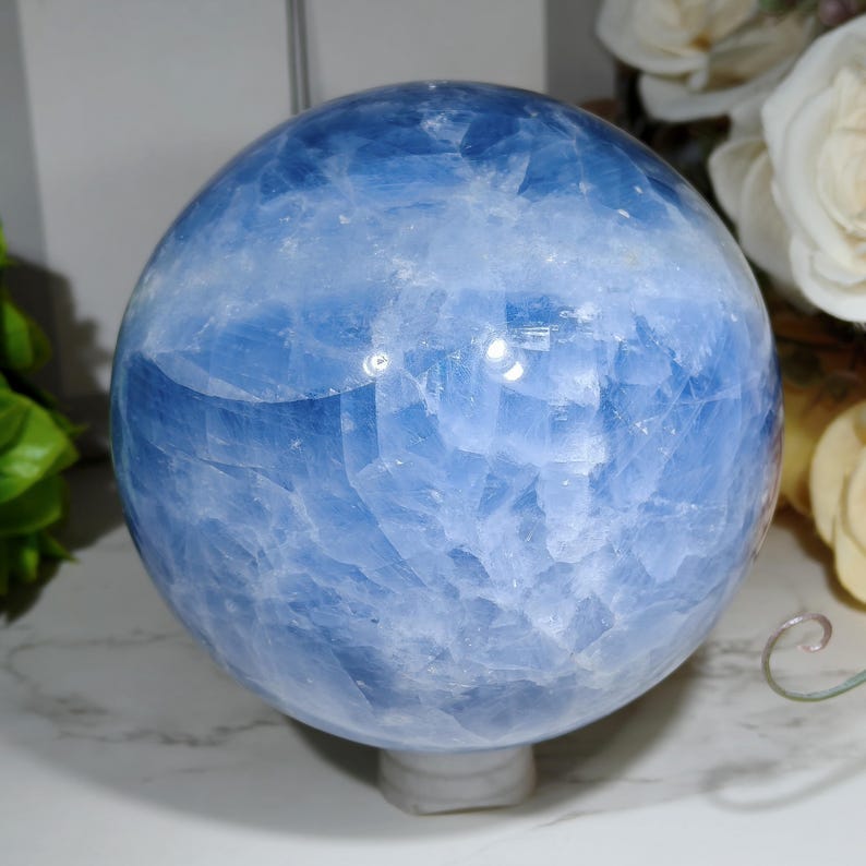 Blue Celestite Sphere, Premium Natural Blue Celestite Ball, Blue Quartz ...