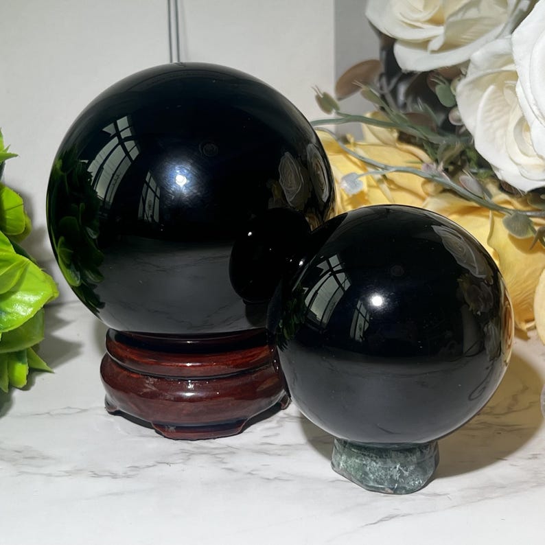 Natural Black Obsidian Sphere, Polished Premium Obsidian Crystal Sphere ...