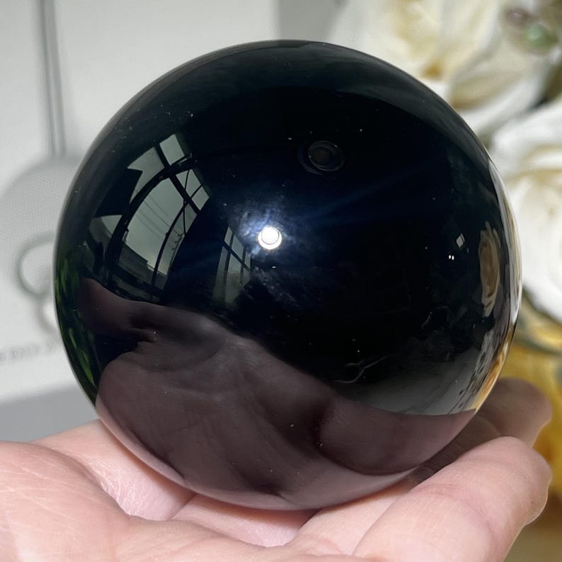 Natural Black Obsidian Sphere, Polished Premium Obsidian Crystal Sphere ...