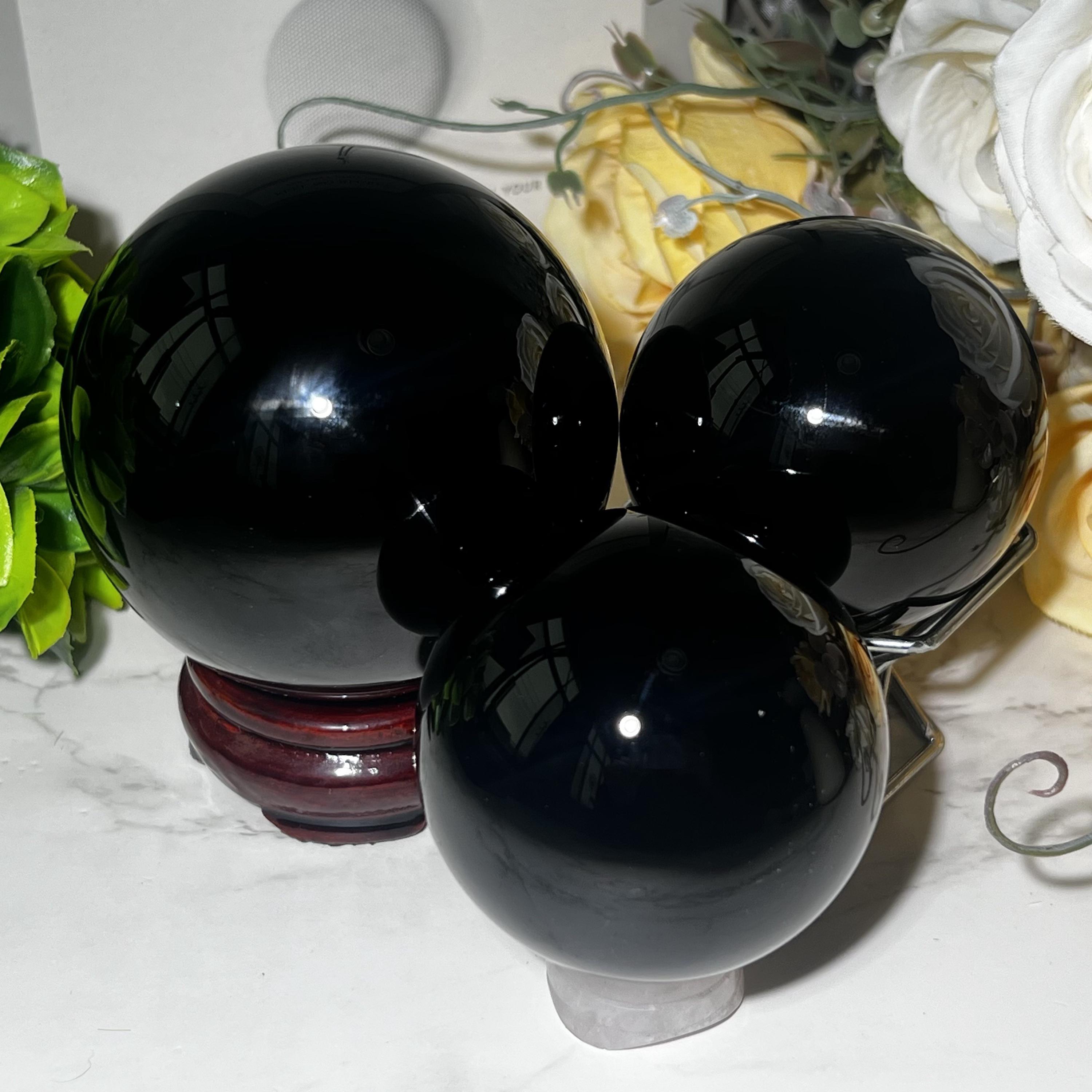 Natural Black Obsidian Sphere, Polished Premium Obsidian Crystal Sphere ...