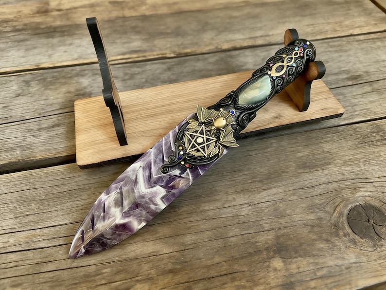 Handmade Altar Athame With Dream Amethyst Blade, Obsidian Bottom ...