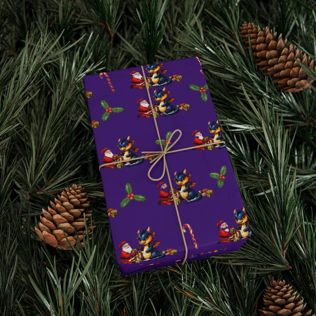 Santa and Dragon Christmas Wrapping Paper | Festive Fantasy Gift Wrap ...