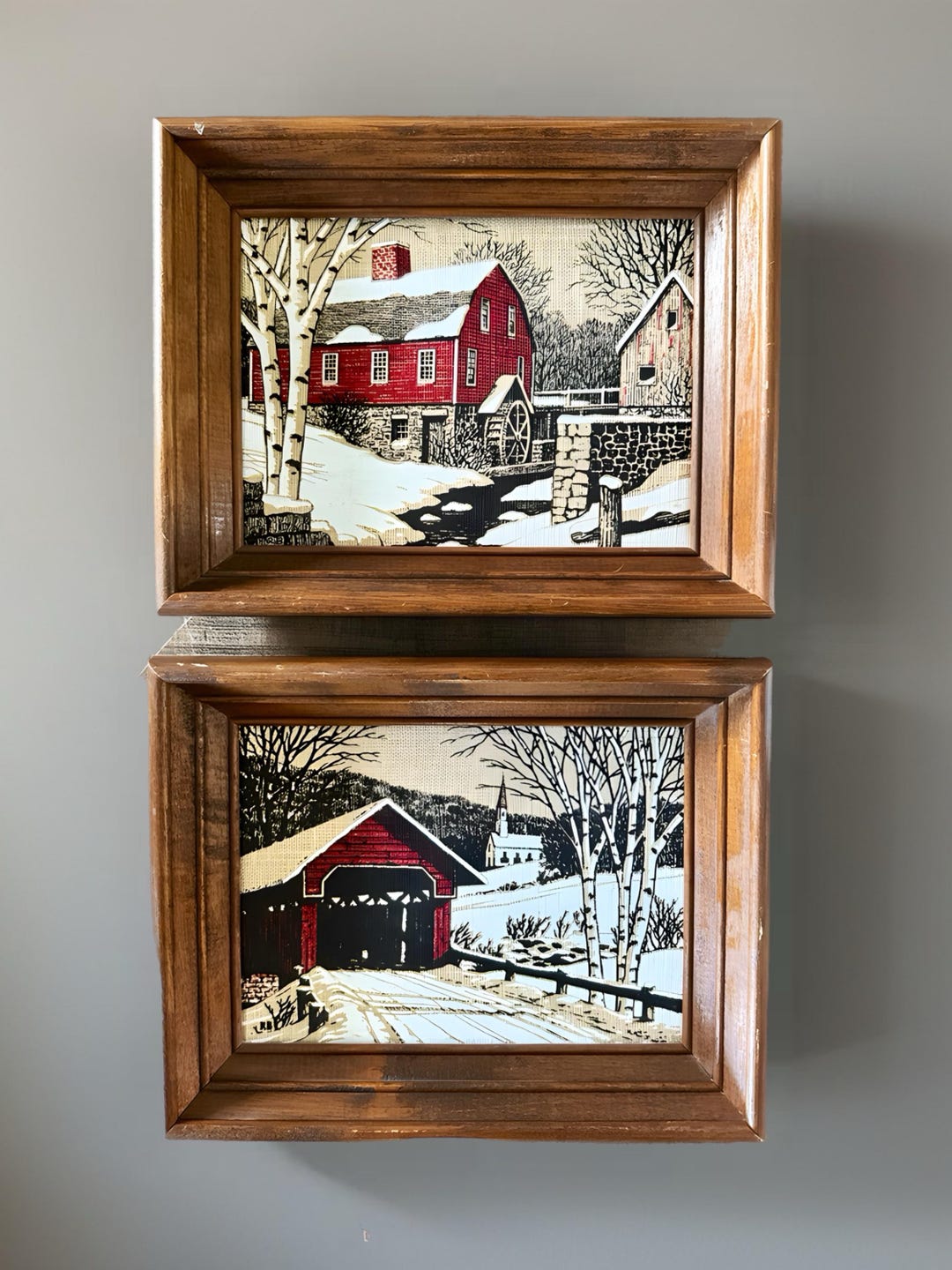 Pair of Vintage Kay Dee Hand Prints Linen Winter Scenes - Etsy