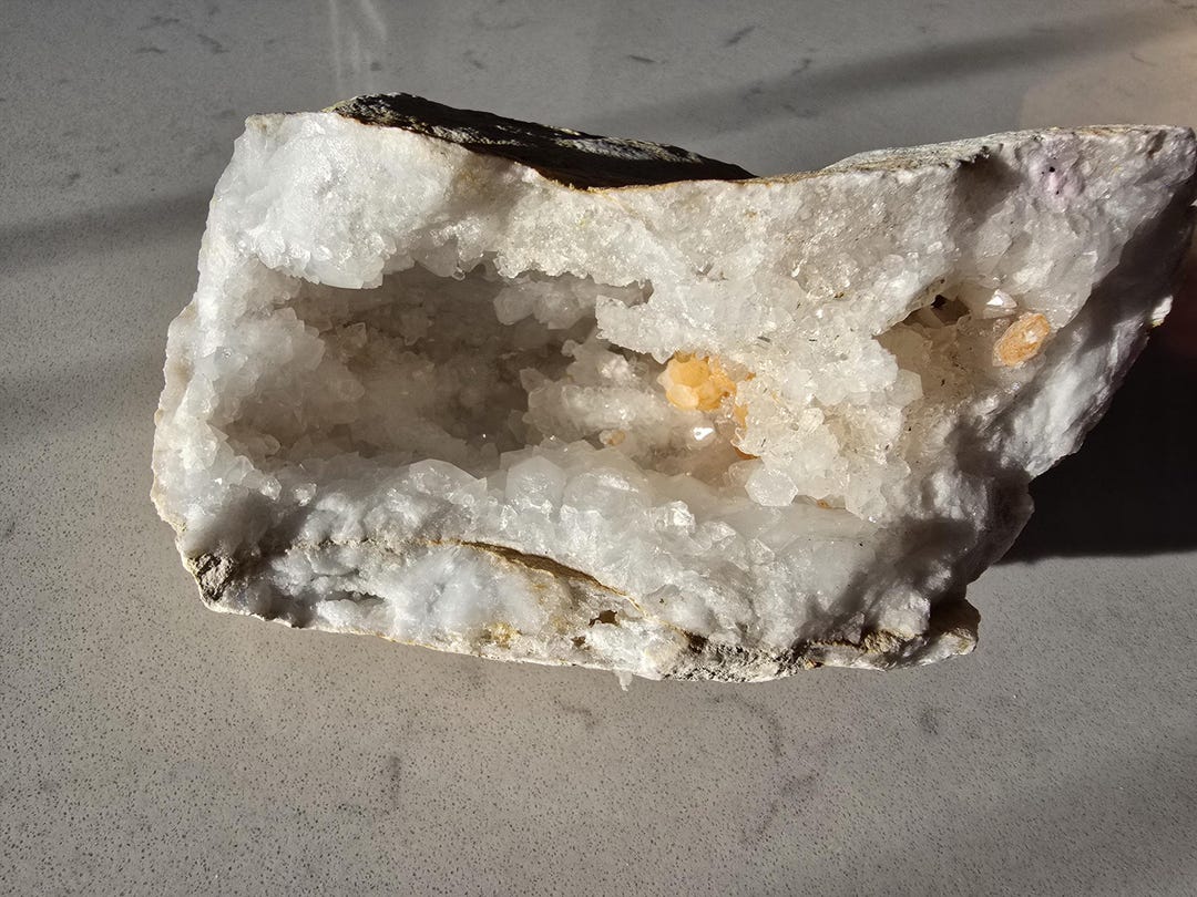 Large Moroccan Quartz Geode 1.67kg • White Crystal Cavity With Golden ...