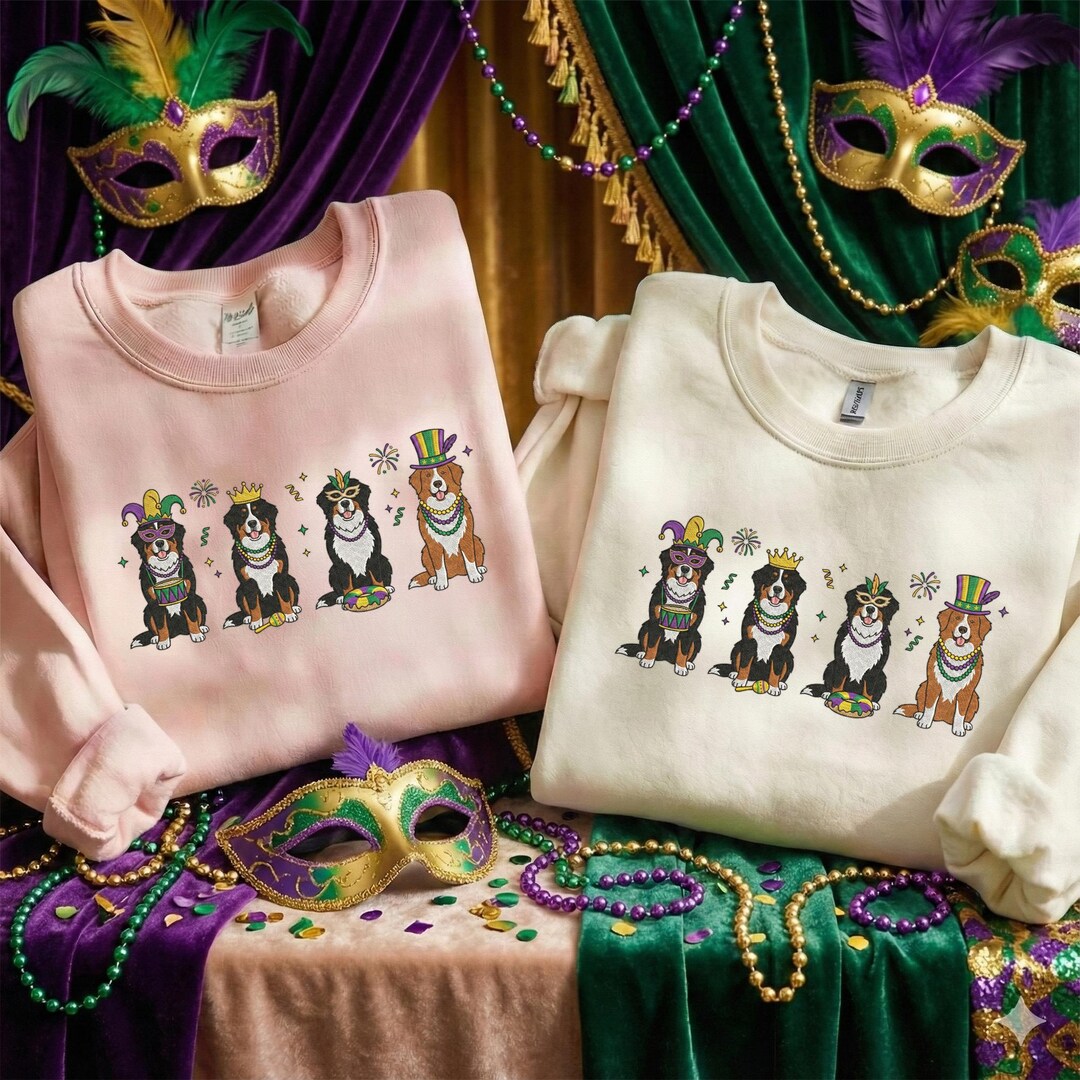 Bernese Mountain Dog Mardi Gras Sweatshirt, Embroidered Fat Tuesday ...