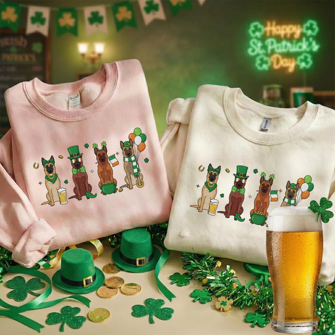 Belgian Malinois St Patricks Day Embroidered Sweatshirt, Lucky K9 Irish ...