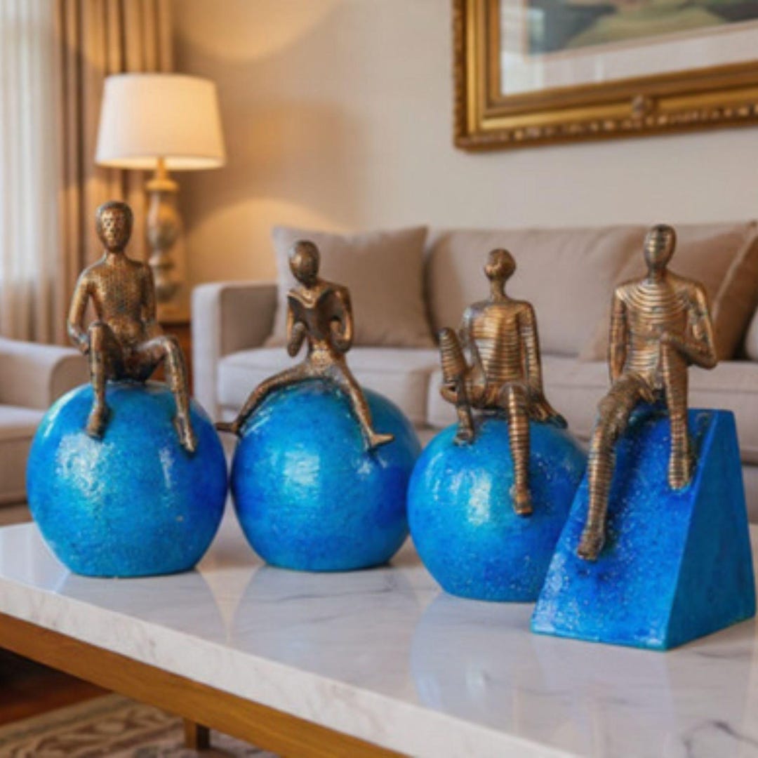 Modern Abstract Human Figurines Blue Sphere Statues Luxury Thinking Man ...