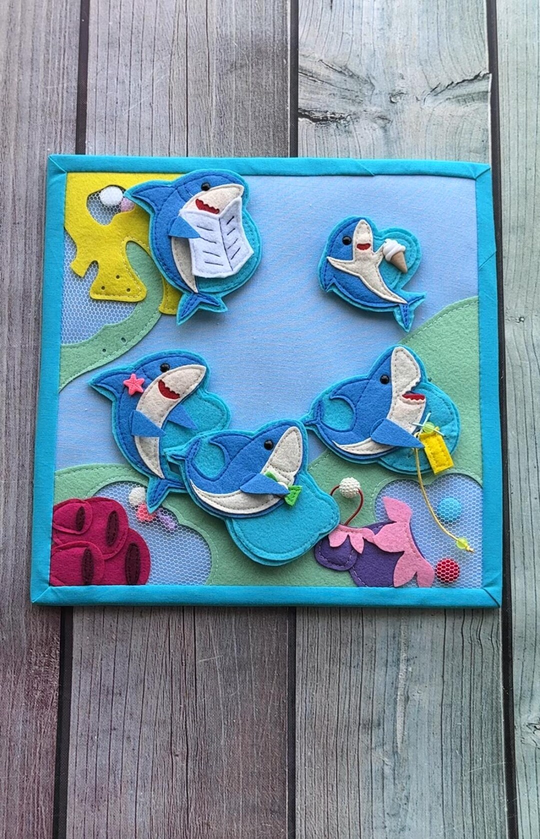 Baby Shark Felt Busy Board | Handmade Toddler Sensory Toy - Etsy