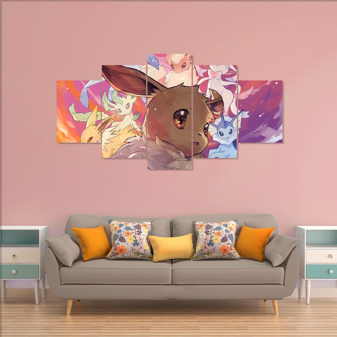 Pokemon Eevee Poster, Anime 5 Pieces Canvas Wall Art - Etsy