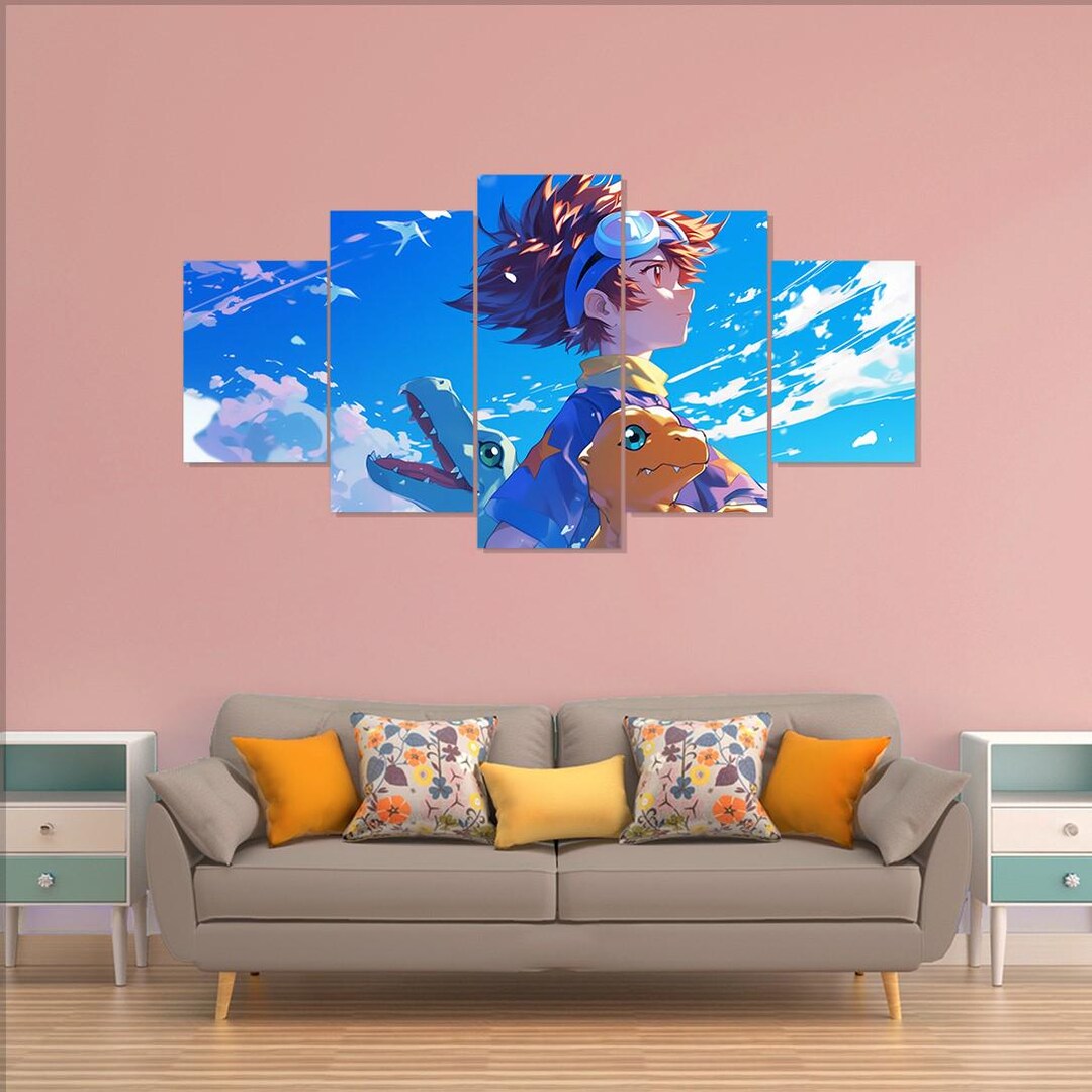 Digimon Poster, Taichi and Agumon Anime 5 Pieces Canvas Art - Etsy
