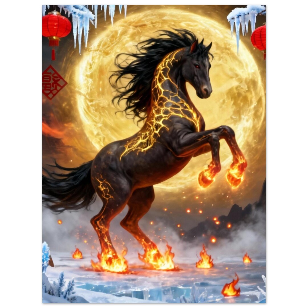 The Fire Horse — Lunar Inferno | Mythic Power and Rebirth Art Print - Etsy