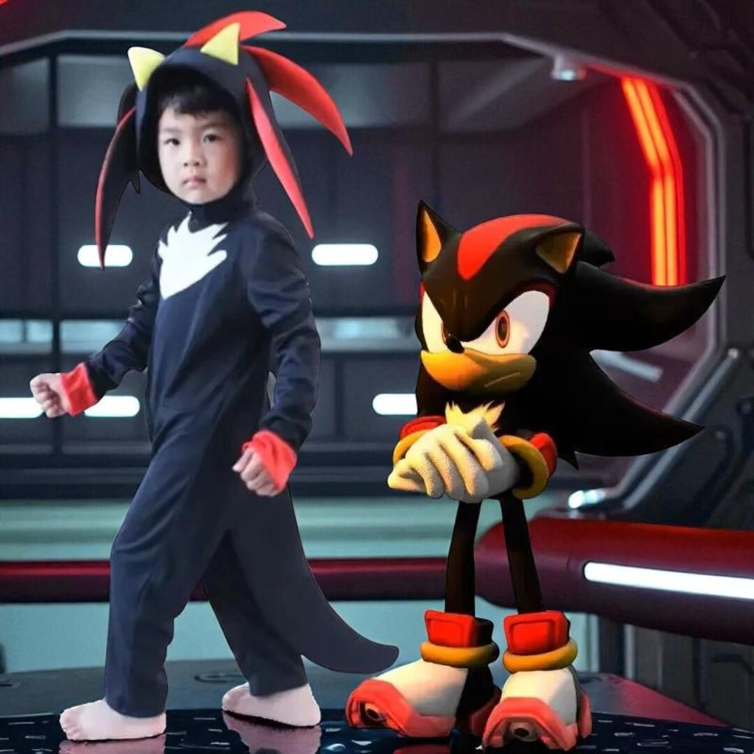 Sonic Shadow Costume – Kids Halloween Cosplay Onesie Jumpsuit – Cartoon ...