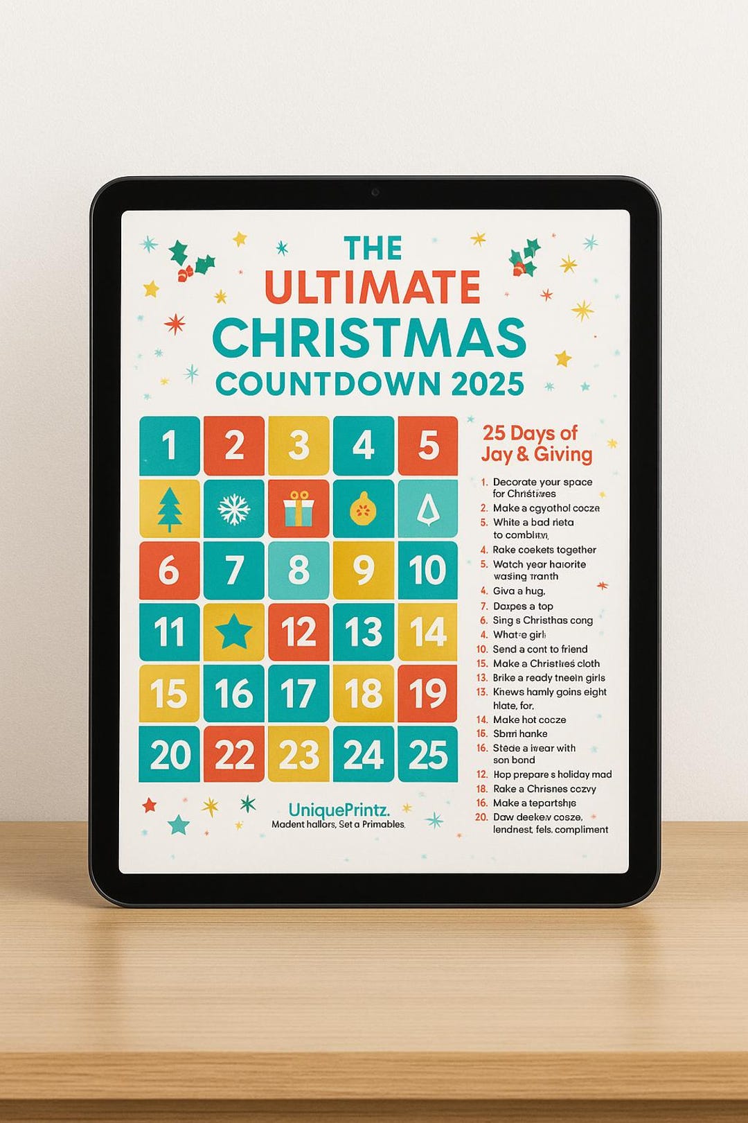 Printable Christmas Countdown Calendar | Holiday Advent Calendar ...