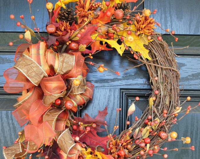 Fall Wreath Autumn Wreath Bow and Foilage 14 Inch - Etsy