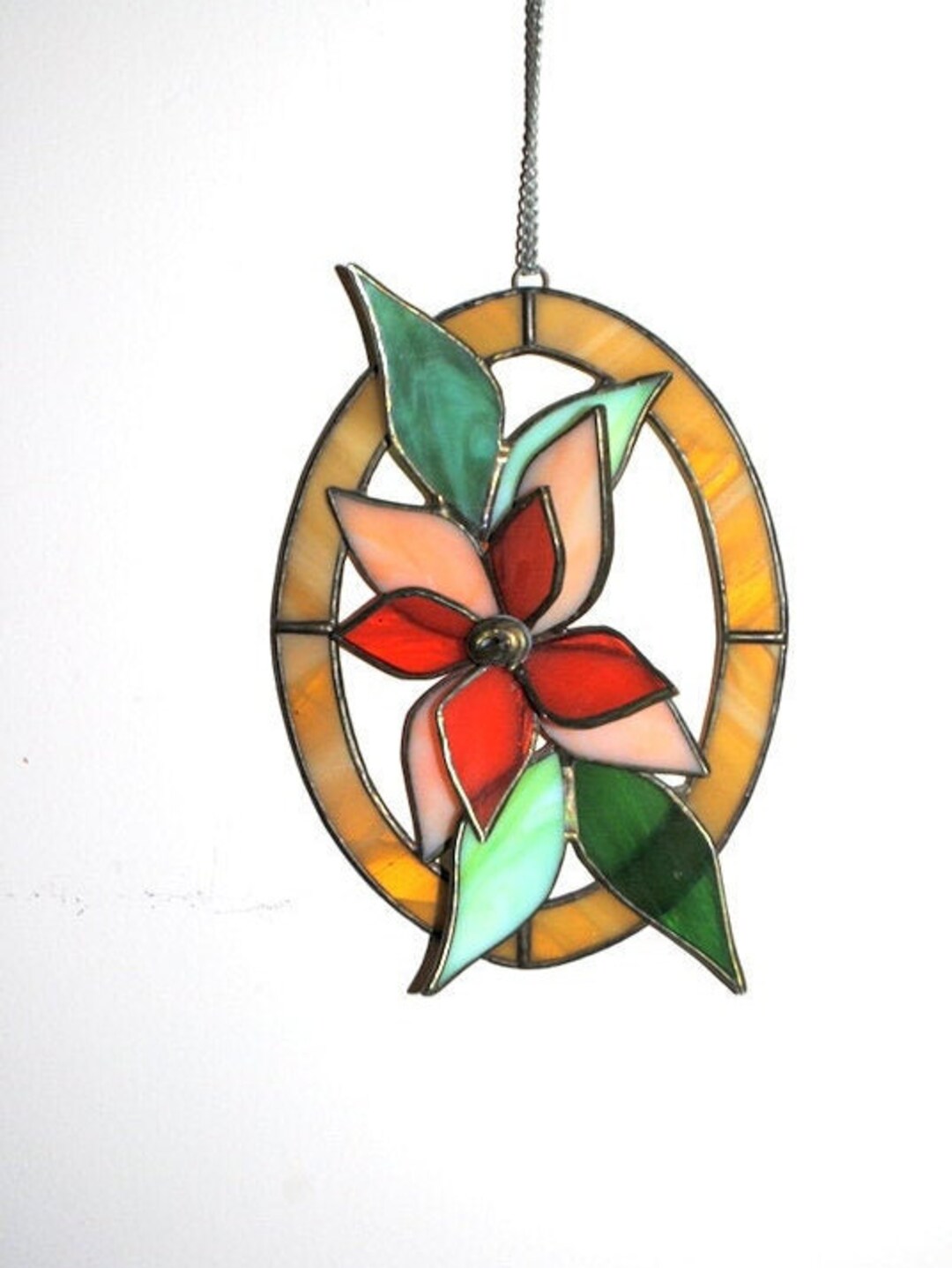 Art Nouveau Vintage 70s, Multi Color Stained Glass, 3 D Flower and ...
