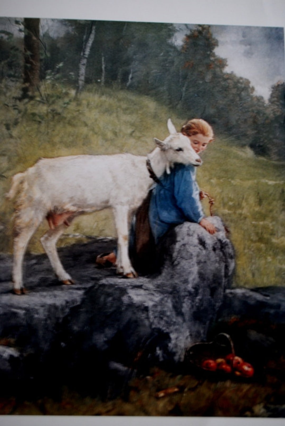 1991 Vintage Unique Lithograph , Large Art Print " " Girl With Lamb" by ...