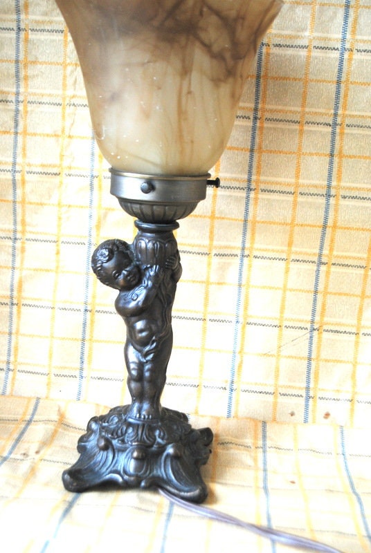Antique vintage 60s metal casting table lamp with a cupid | Etsy