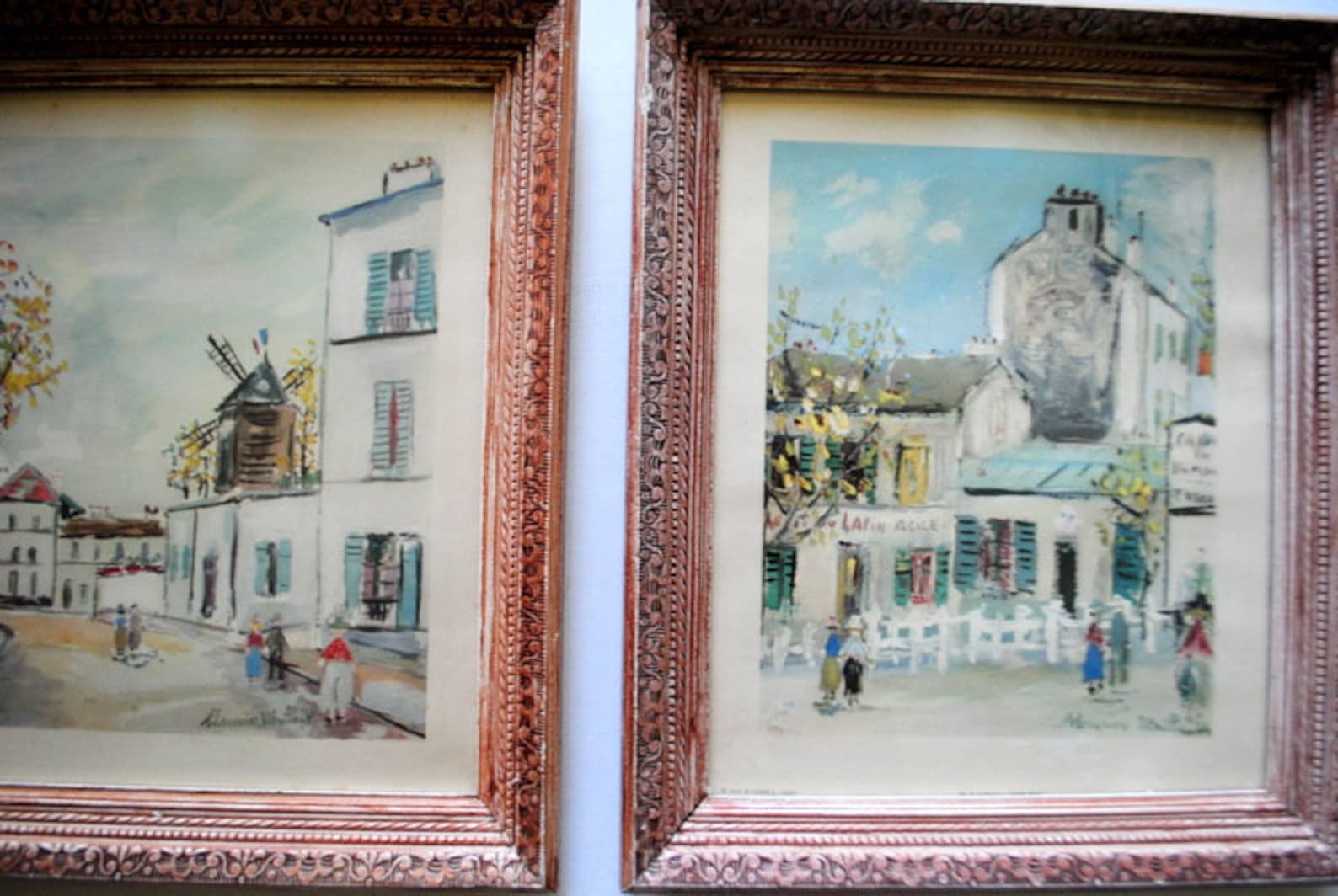 Lovely vintage 50s set of two original lithograph art | Etsy