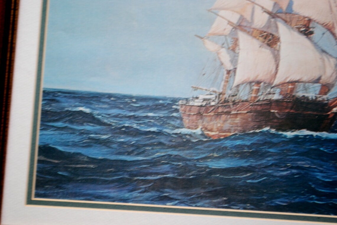 1970 Vintage , Nautical , Lithograph Art Print of the Sailing Ship ...