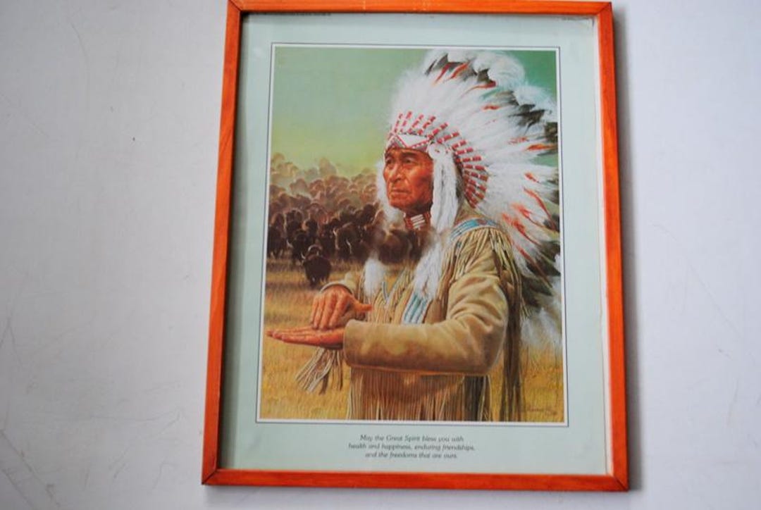 1986 Vintage , Rare Lithograph , a Sidekick Art Print " Native American ...