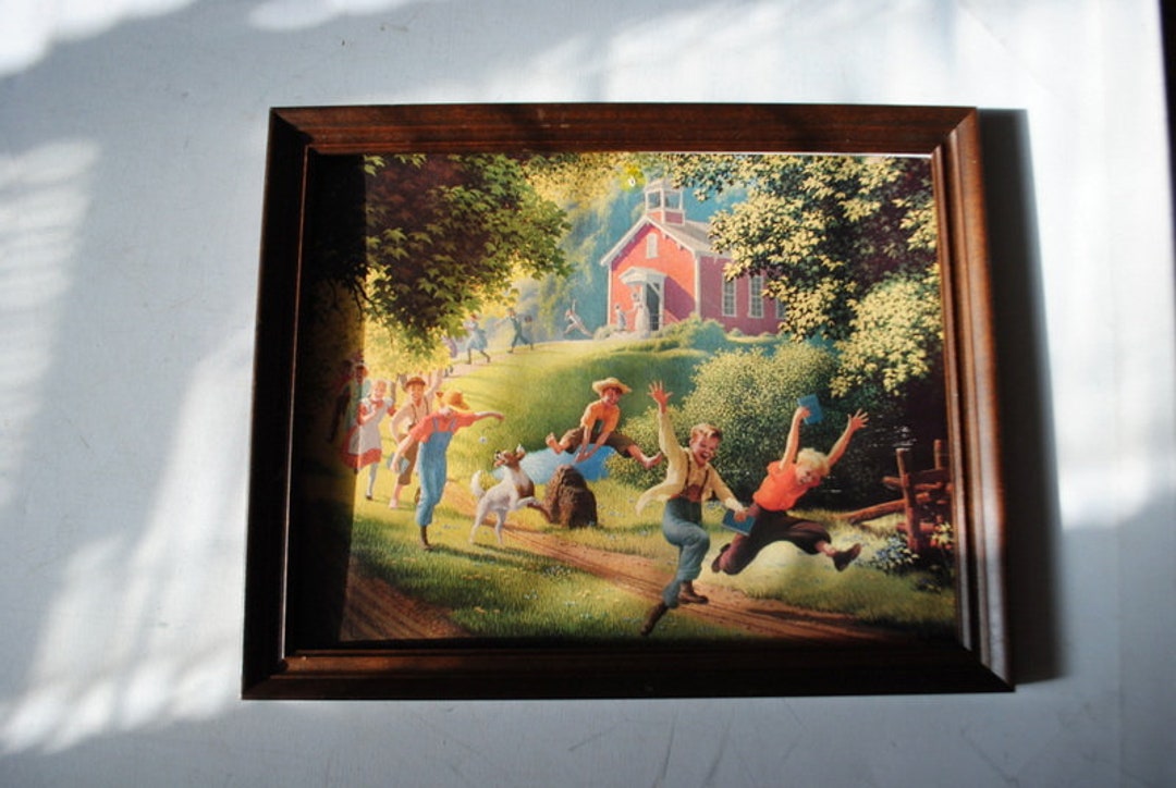 1950 Vintage Colorful, Lithograph, Textured , Art Print on Board school ...
