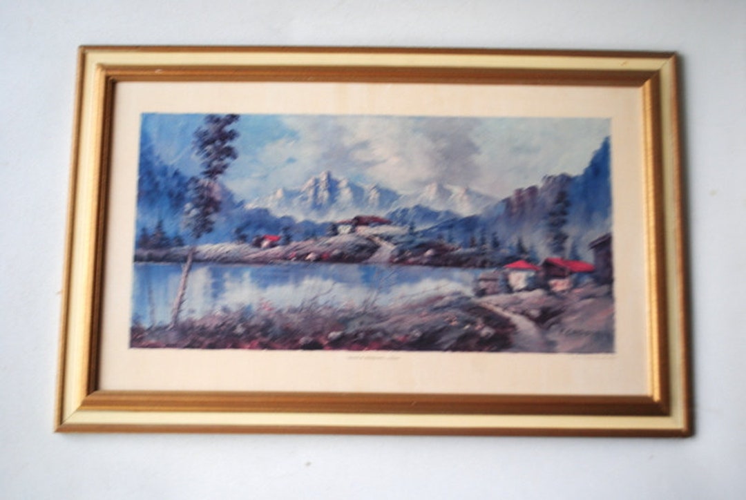 1960 Vintage Famous, Lithograph, Card Board , Art Print "chalets in ...