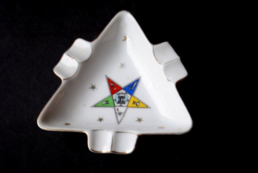 1960 Vintage Masonic, Triangle Shape , Hand Painted Porcelain Ashtray ...