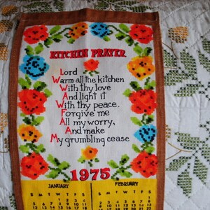 1975 Vintage , Linen Tea Towel , Wall Calendar With Bright Color and ...