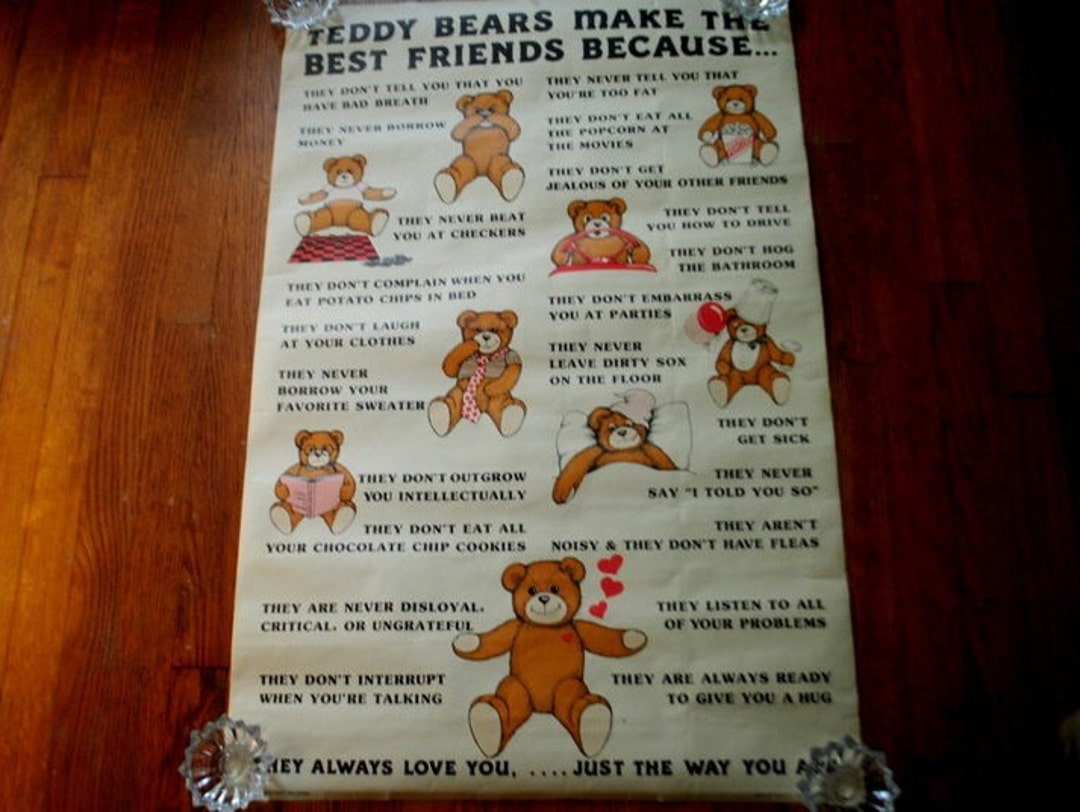 1982 Vintage Unique Poster " " Teddy Bears- Best Friends" by AA ...