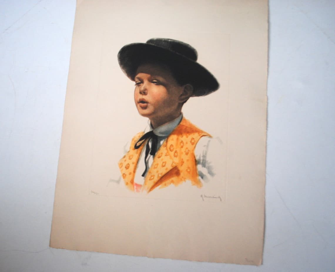 Original Vintage 1940s Hand Printed Colored Etching - Etsy