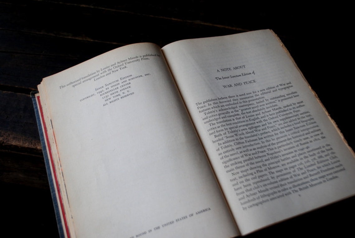 World Classic Vintage 1942 Book War and Peace by | Etsy