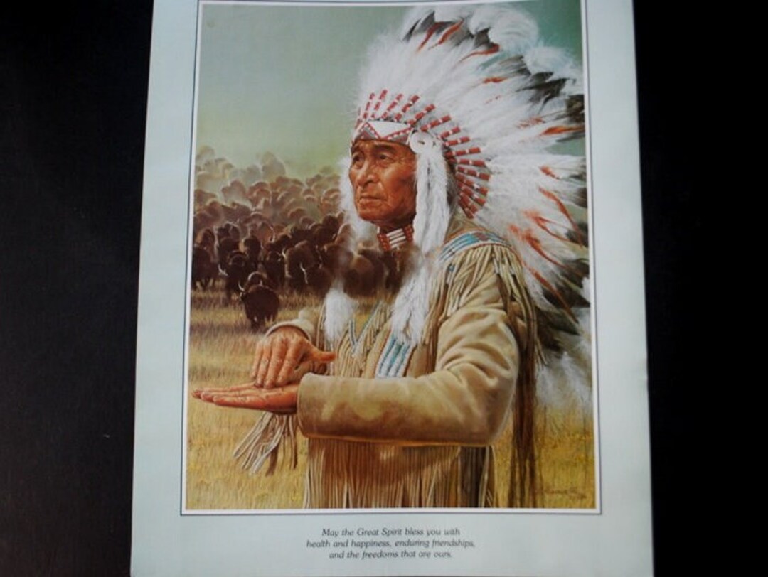 1986 Vintage , Rare Lithograph , a Sidekick Art Print " Native American ...