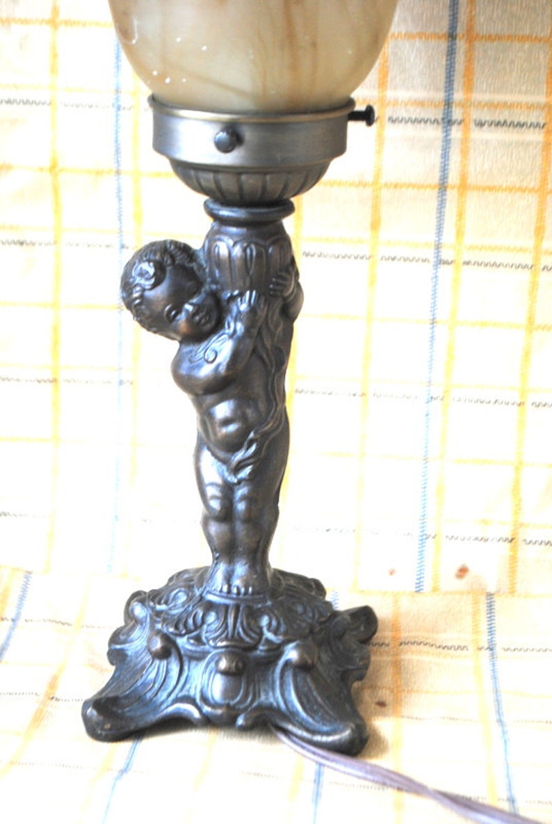 Antique Vintage 60s Metal Casting table Lamp With a Cupid | Etsy