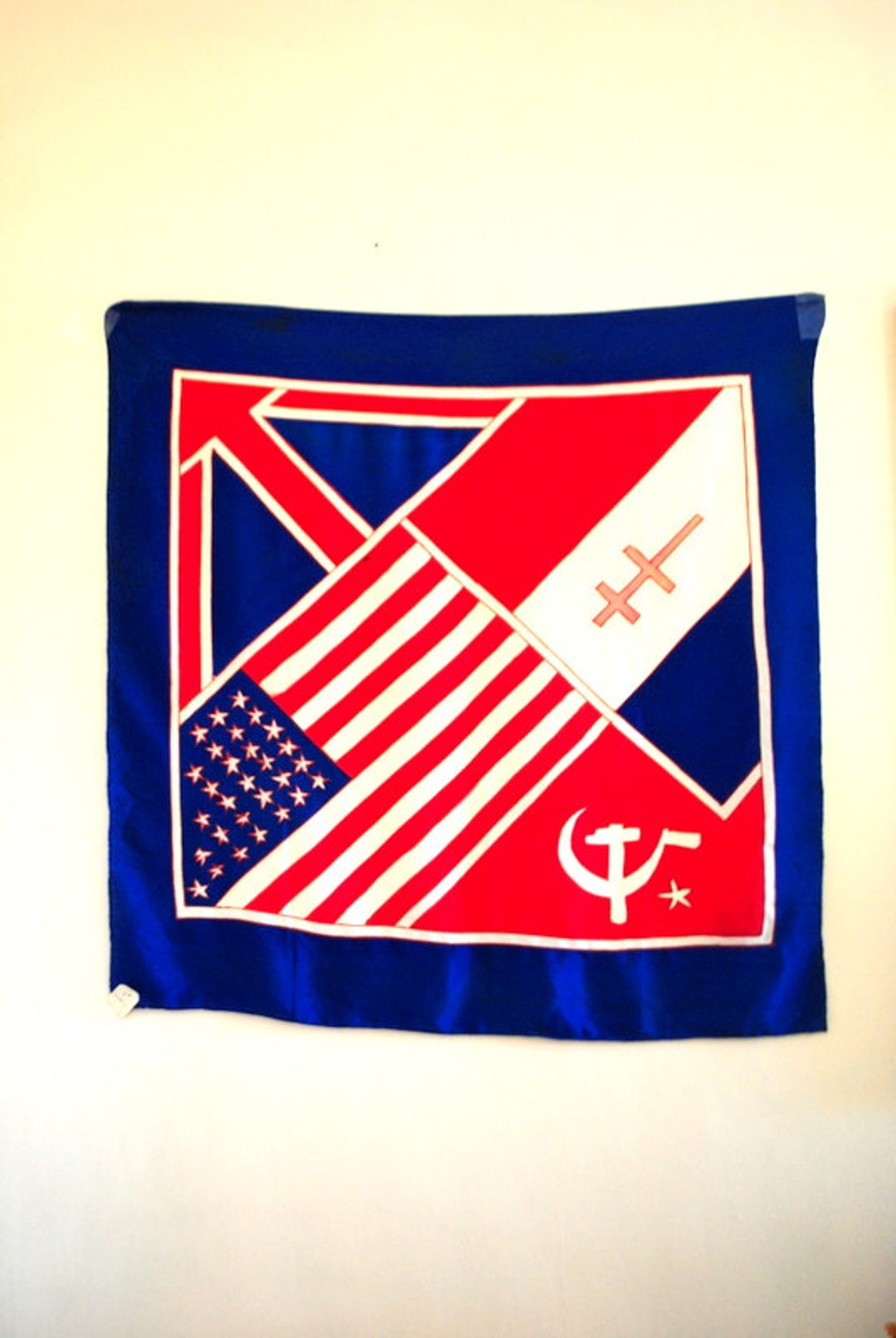Memorabilia Vintage WWII Silk Scarf With a White, Navy Blue Red Color ...