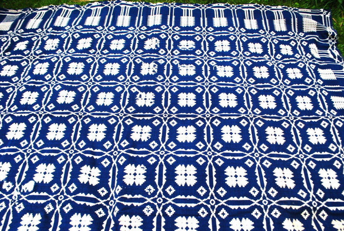American Heirloom Vintage 1800 Navy Blue and White Hand | Etsy