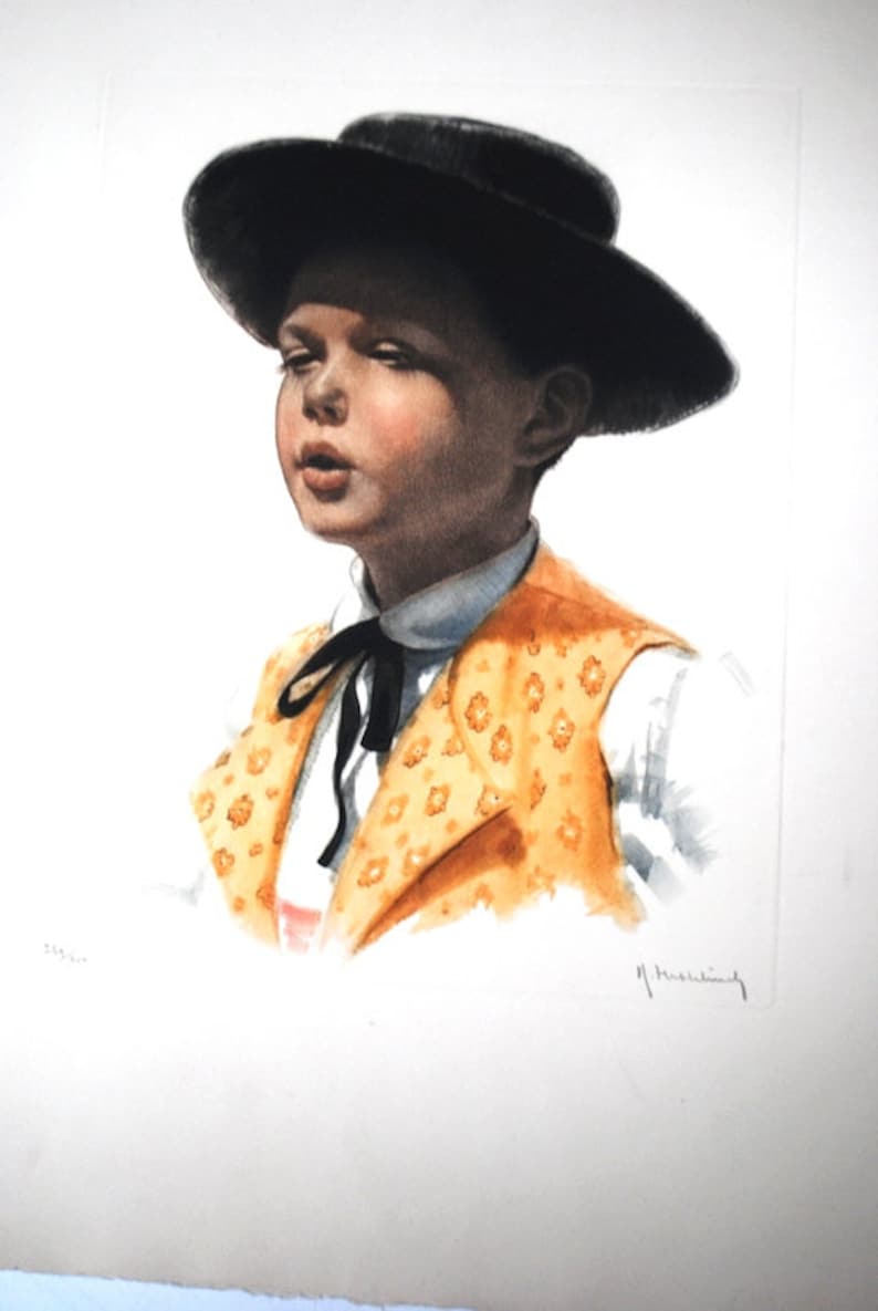 Original Vintage 1940s, Hand Printed, Colored Etching , Limited Edition ...