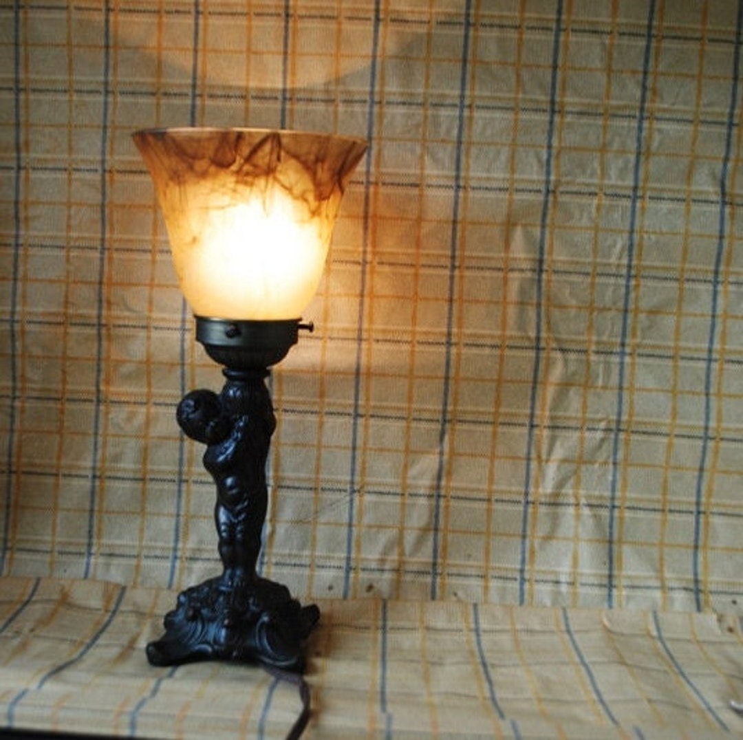 Antique Vintage 60s, Metal Casting ,table Lamp With a Cupid, Nude Boy ...