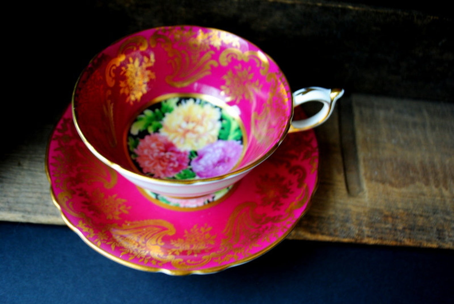 1950 Vintage , Cranberry Pink Porcelain Tea Set: Cup , Saucer ,gold ...