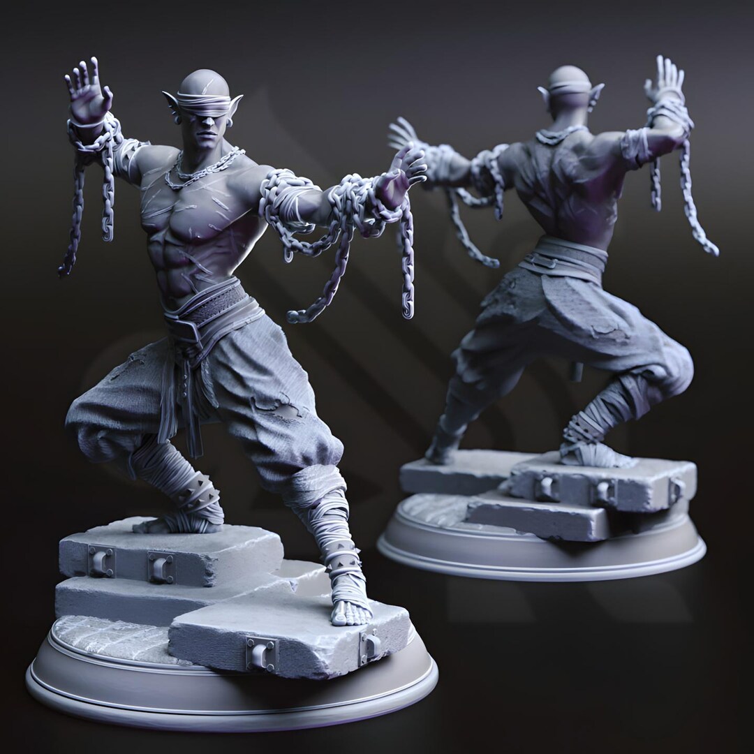 Drow Blind Monk Uxas Vergos Fantasy Miniature | Tabletop RPG Character ...