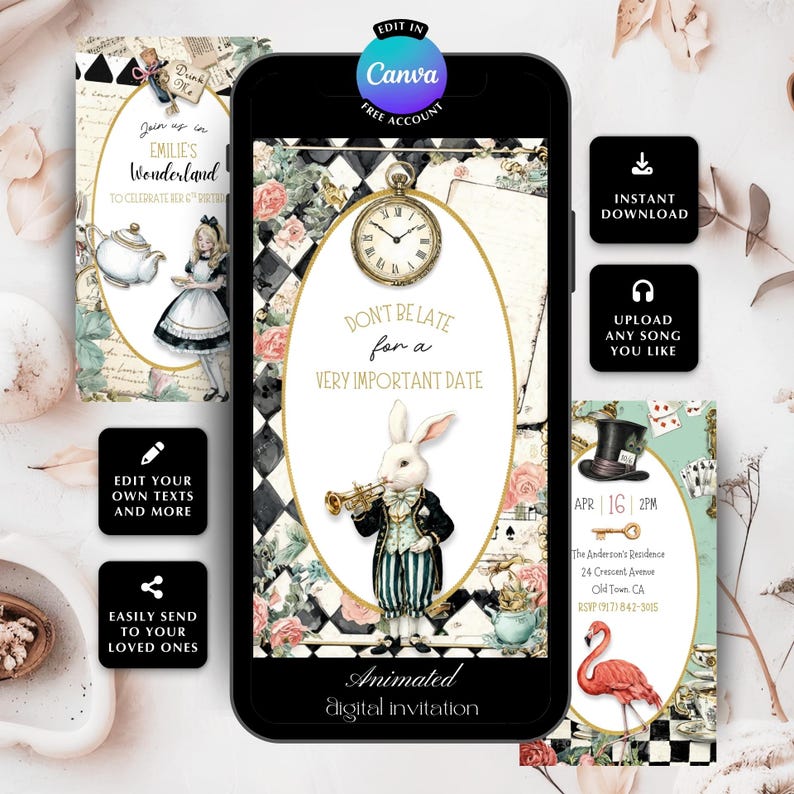 Whimsical Alice in Wonderland Birthday Invitation, Wonderland Theme ...