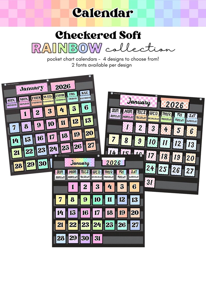 Checkered Soft Rainbow Classroom Calendar | Editable Canva Template ...
