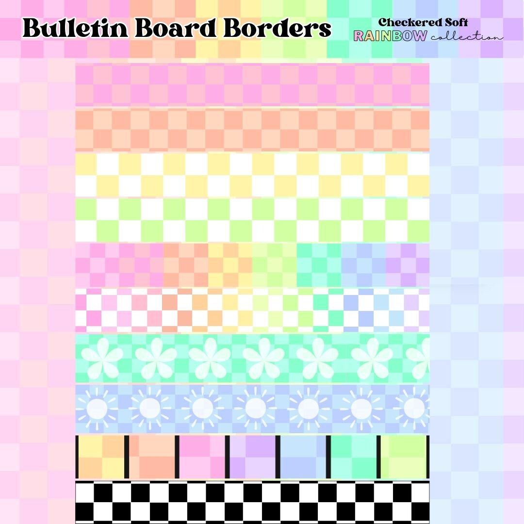 Checkered Rainbow Bulletin Board Borders | Pastel Classroom Decor ...