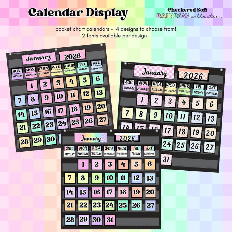 Checkered Rainbow Classroom Calendar: Editable Pastel Teacher Template ...