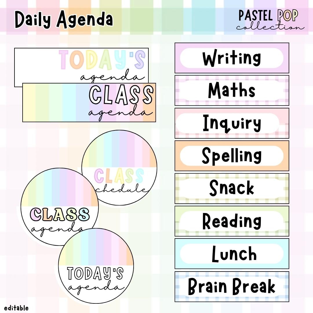 Pastel Pop Classroom Schedule Cards: Editable Daily Agenda Set - Etsy