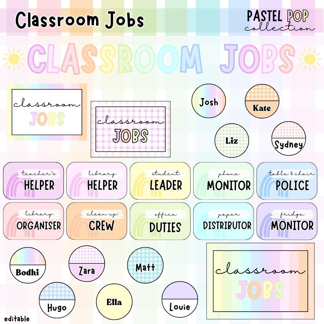 Pastel Classroom Jobs Display - Editable Teacher Planner Template - Etsy