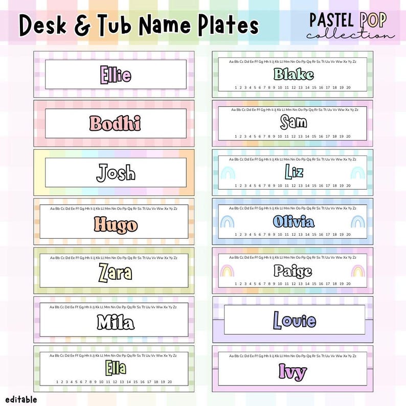 Classroom Name Tags: Pastel Pop Designs - Editable & Printable - Etsy