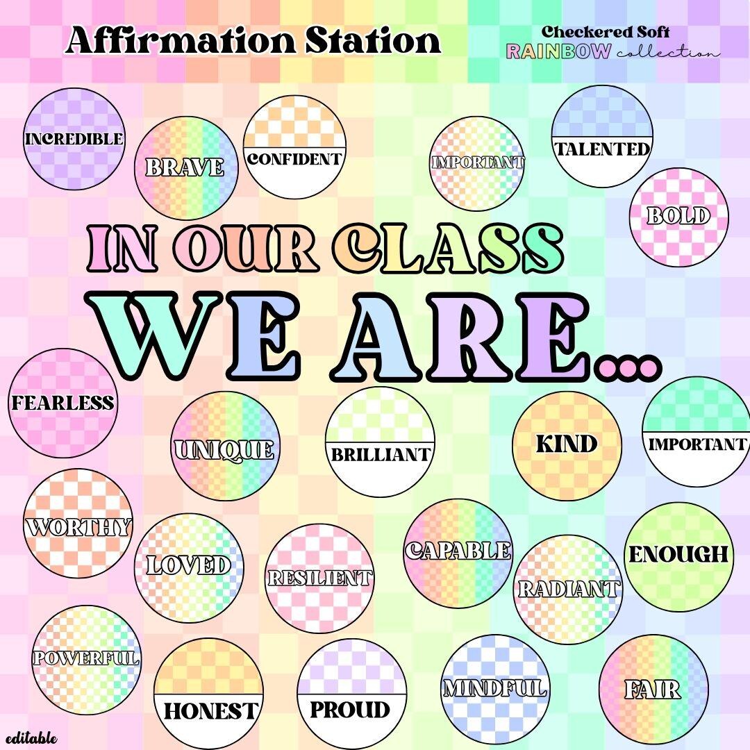 Checkered Rainbow Affirmation Station: Editable Classroom Decor - Etsy